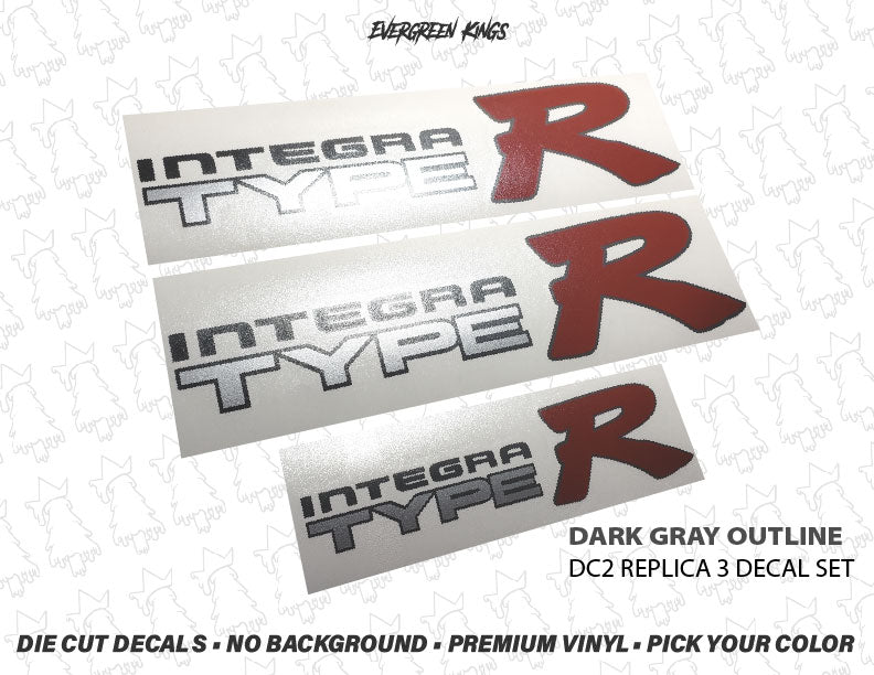 DC2 Integra Type R Decal Set - Dark Gray Outline | Evergreen Kings
