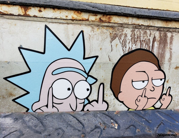 Rick and Morty Flip Off Peeking Stickers | Evergreen Kings