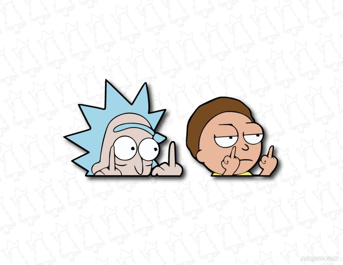 Rick and Morty Flip Off Peeking Stickers | Evergreen Kings